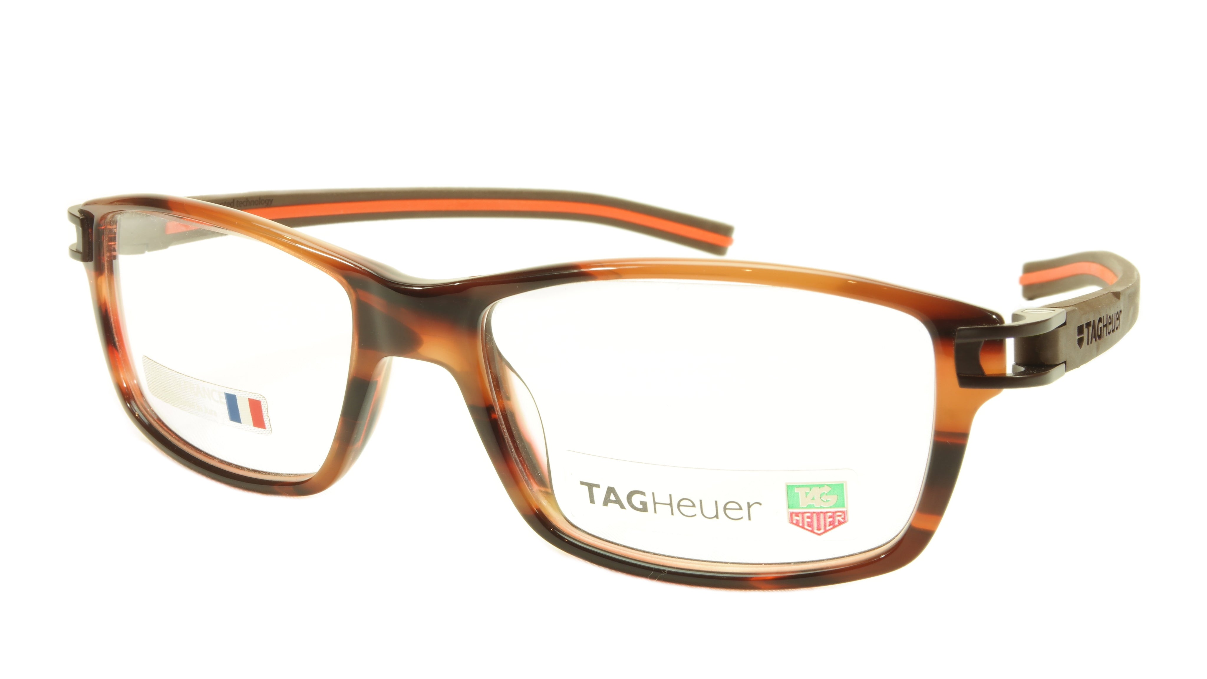 Tag Heuer Eyeglasses TH 7601 002 Brown Havana Orange Chocolate 55-17-1 ...